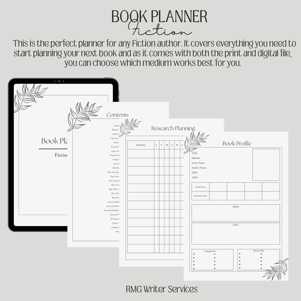 Minimalist Fiction Book Planner | Planner for Authors and Writers ...