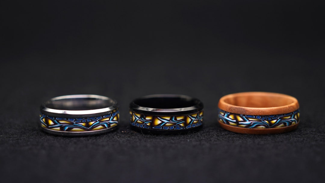 Olive Wood Ring | Stainless Steel Ring | Psychedelic Ring | Hippie Ring ...