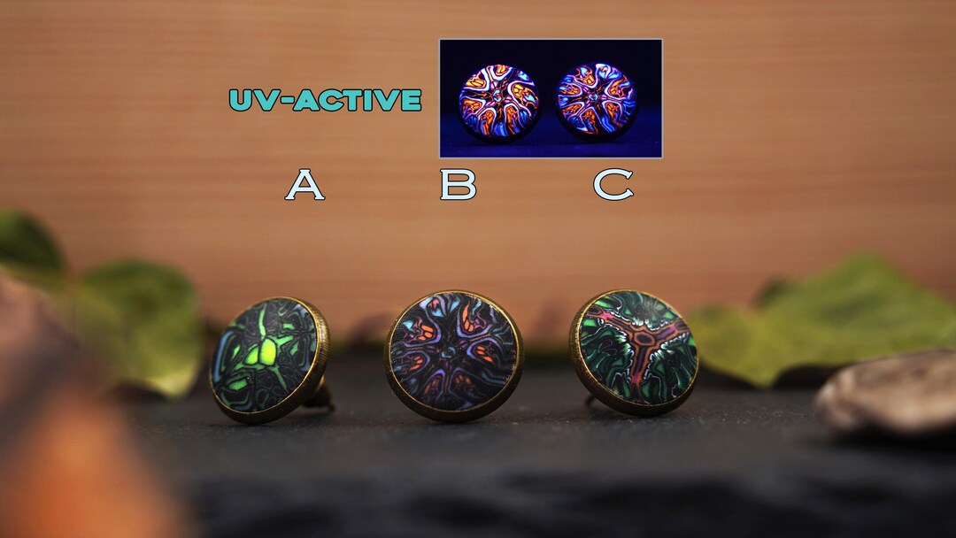 Fluorescent Stud Earrings Set Handmade Cabochon Earrings UV Active Gift ...