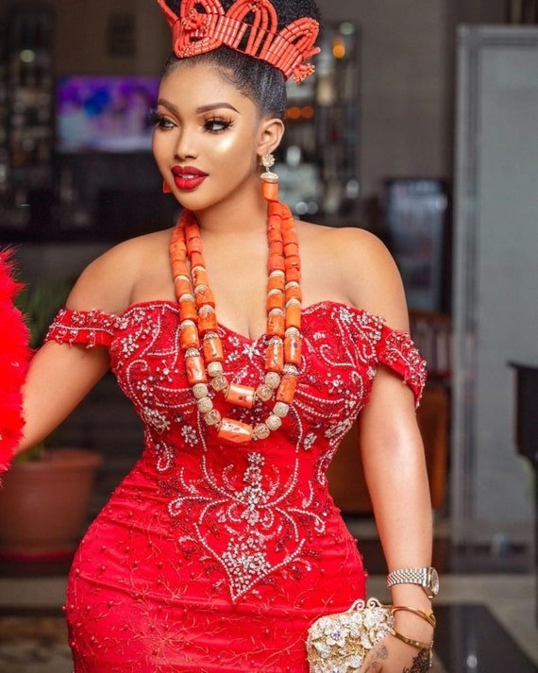 African Styled Owambe Beadset/ Jewelry, African Bride, Nigerian Wedding ...