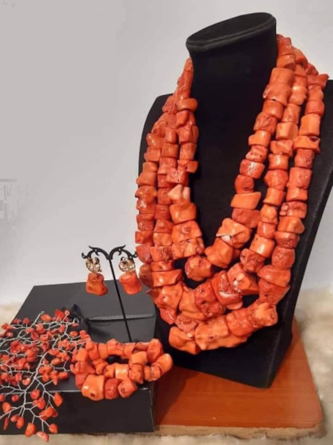 3 Sets Authentic African Coral Beads, African Bride, Nigerian Wedding ...