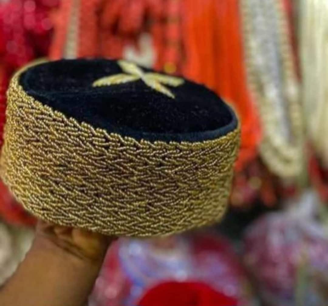 Black/gold Igwe Odogwu African Chieftaincy Igbo Ozo Cap, African Men's ...