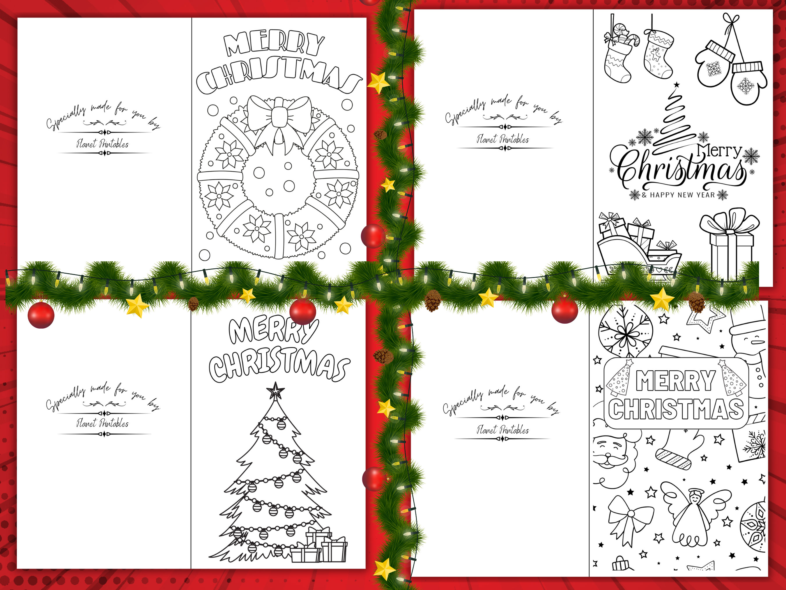 Kids Colouring Christmas Card Bundle/diy Christmas Cards/printable ...