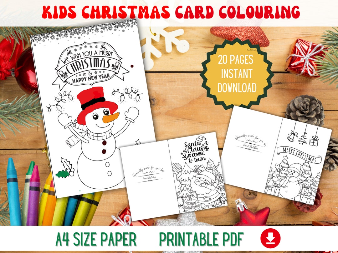 Kids Colouring Christmas Card Bundle/diy Christmas Cards/printable ...