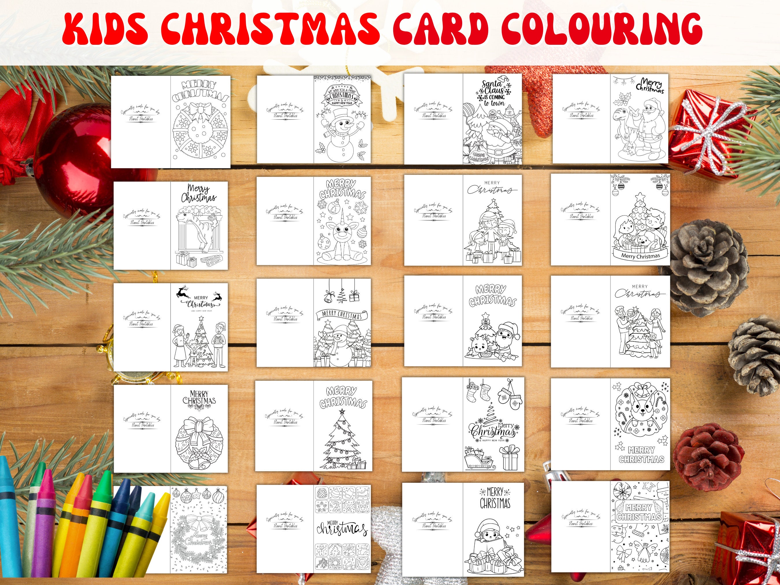 Kids Colouring Christmas Card Bundle/diy Christmas Cards/printable ...