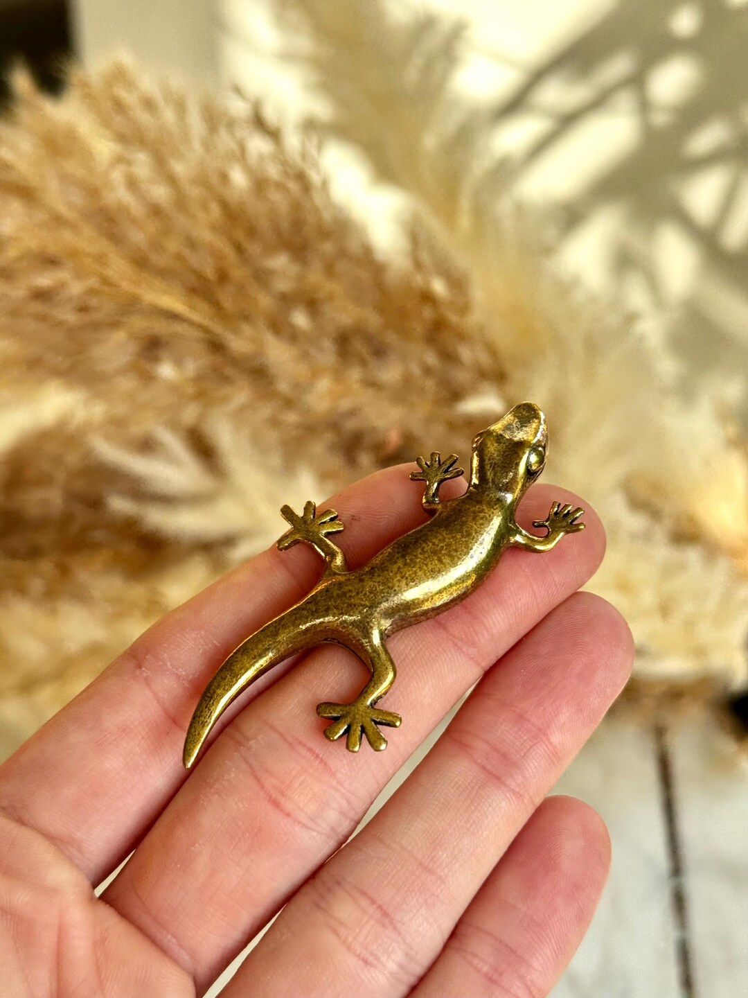 Brass Gecko Figurine With Smiling Face Miniature Lizard Ornament, Small ...