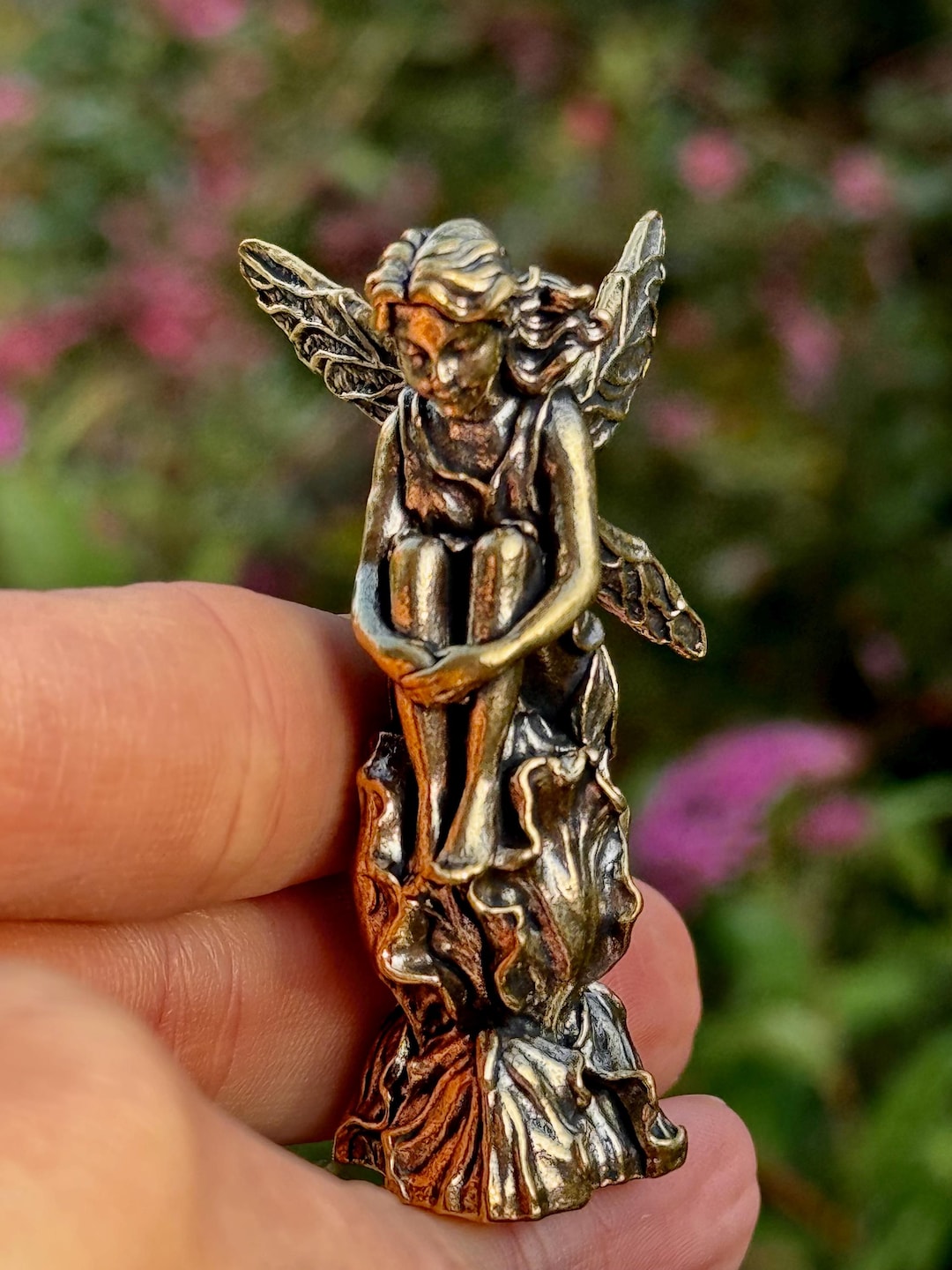 Brass Pixie Figurine in Leaf Dress, Seated Forest Fairy With Wings - Etsy