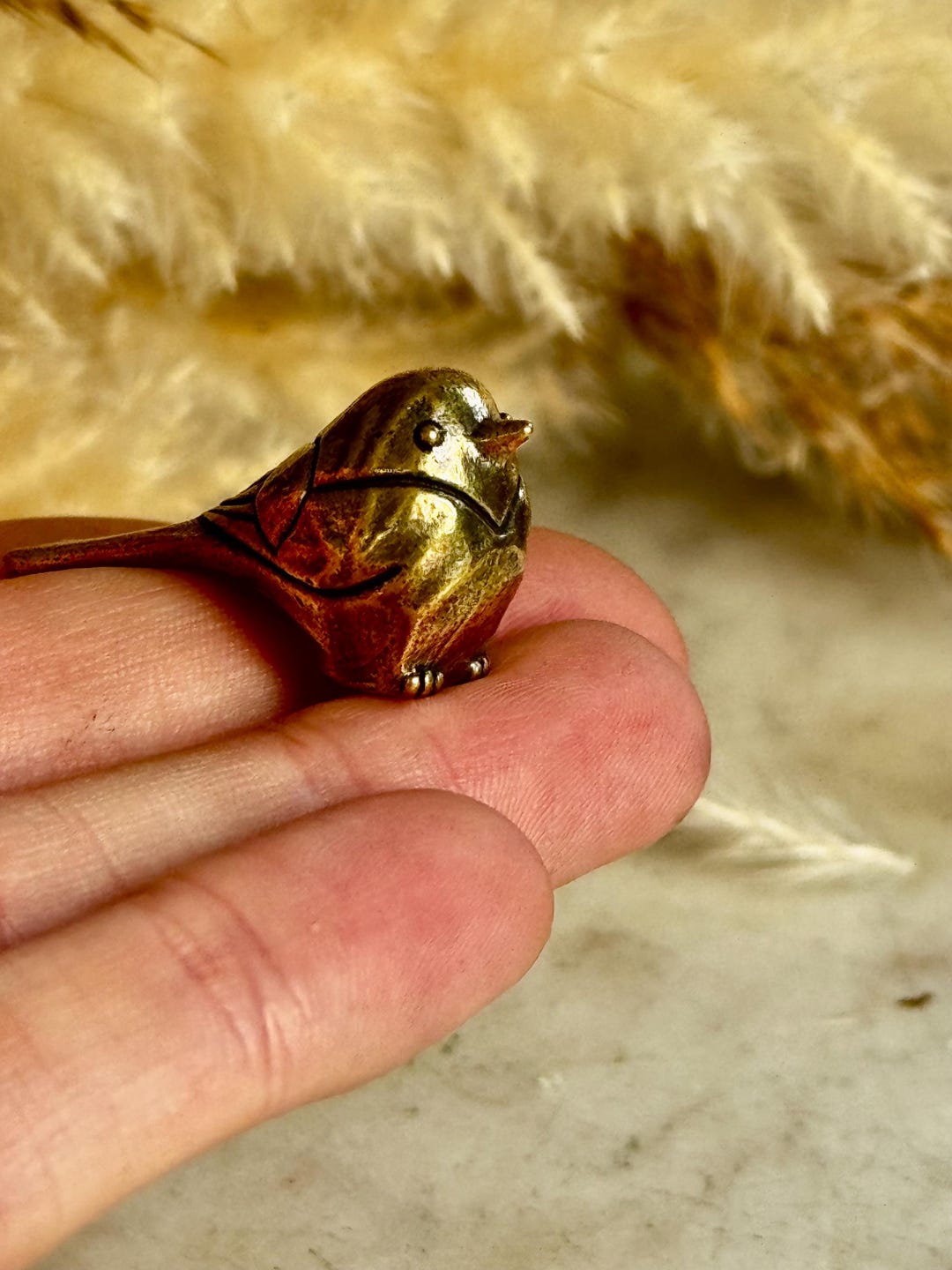 Brass Magpie Figurine, Stylised Art Nouveau Bird Miniature With Angular ...