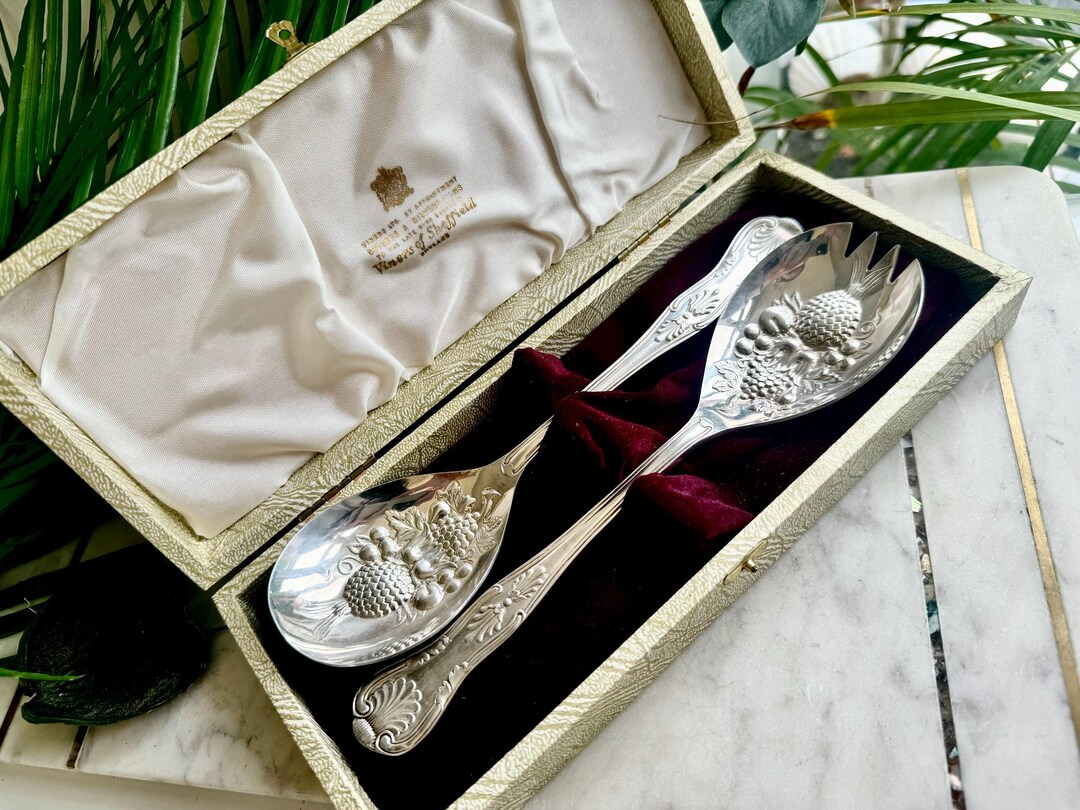 Vintage Viners Silver-plated Salad Serving Set With Grape Vine Handles ...