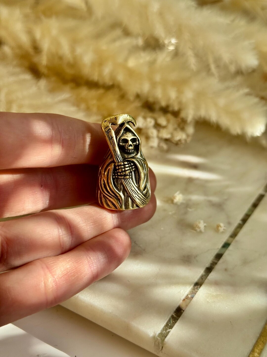 Miniature Brass Bell Figurine – Cloaked Death With Scythe and Skull ...