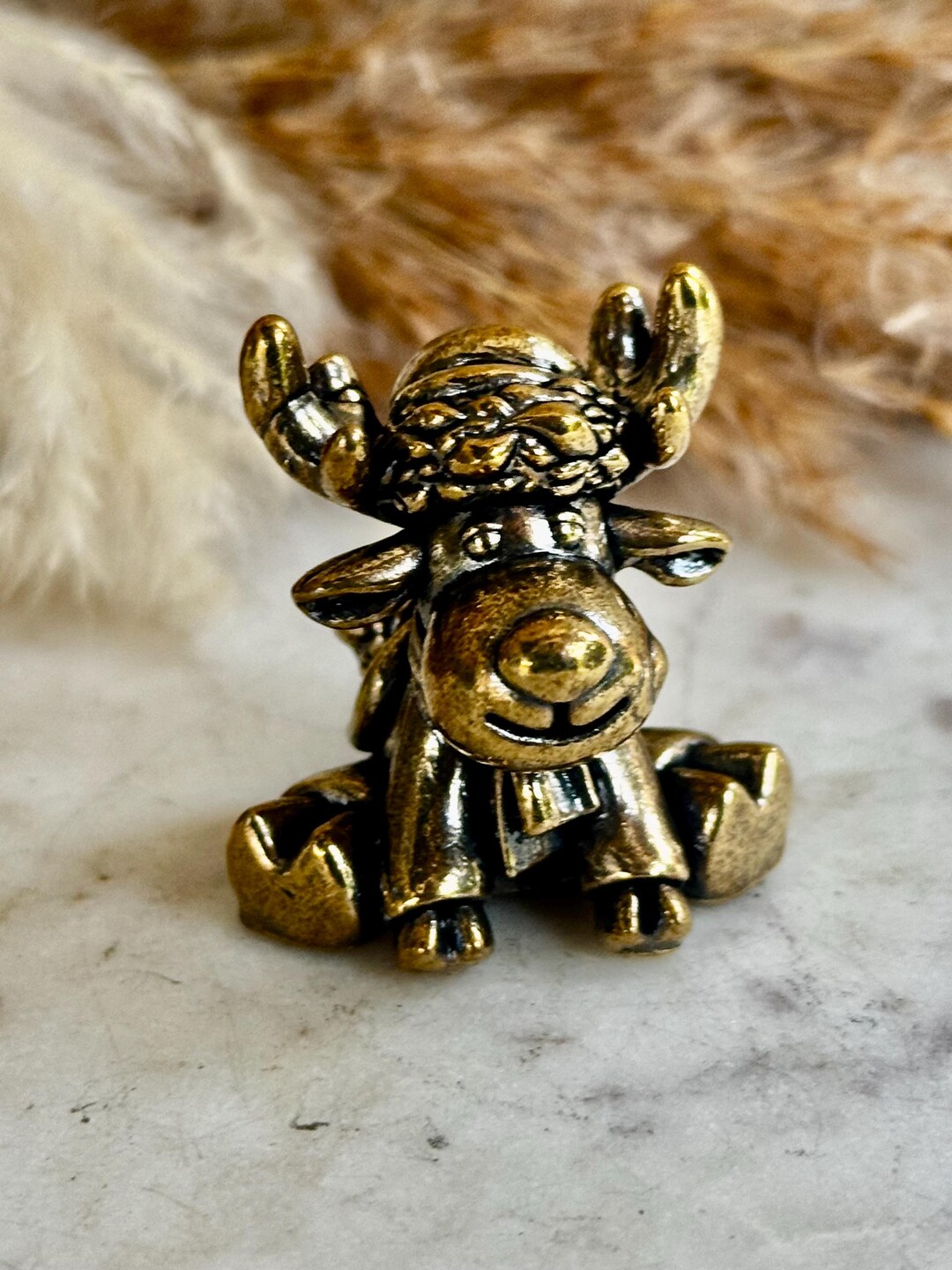 Brass Moose Figurine With Scarf – Small Christmas Winter Decoration - Etsy