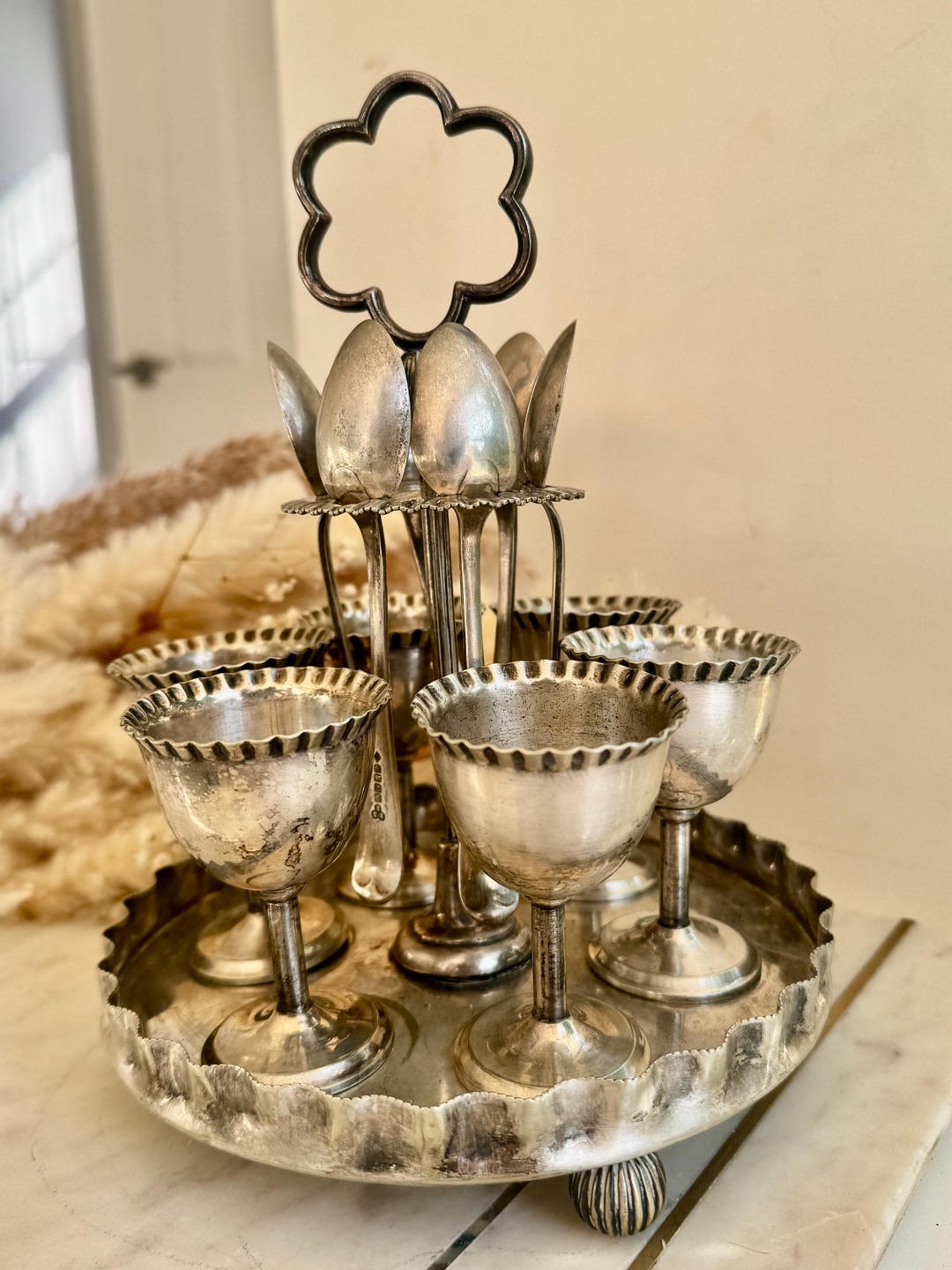 Antique Edwardian Silver Plated Egg Cruet Set by William Batt & Sons, C ...