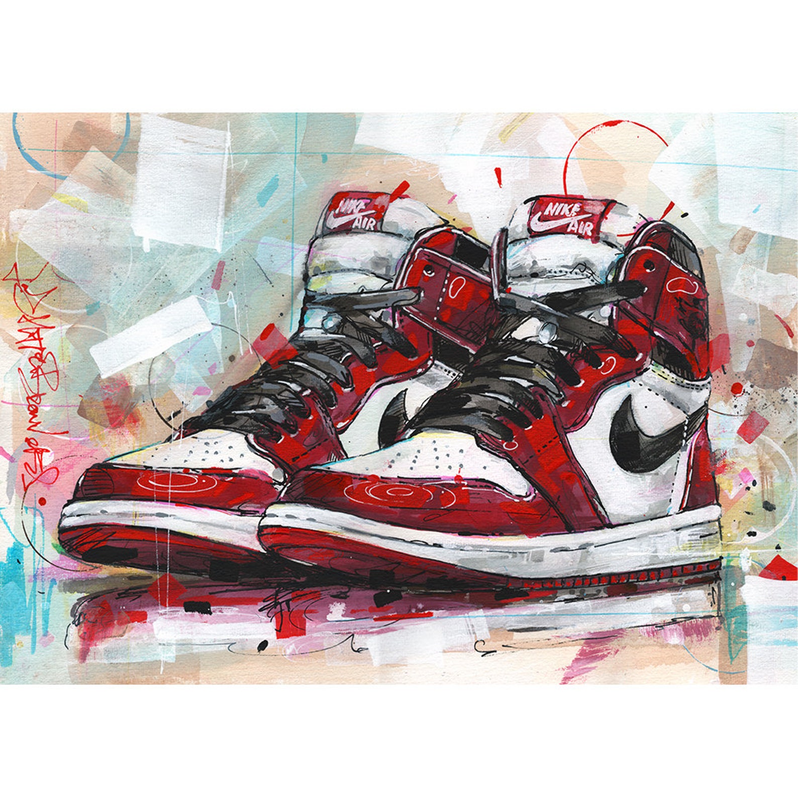 Air Jordan 1 Retro High Chicago Painting 40x30 Cm - Etsy