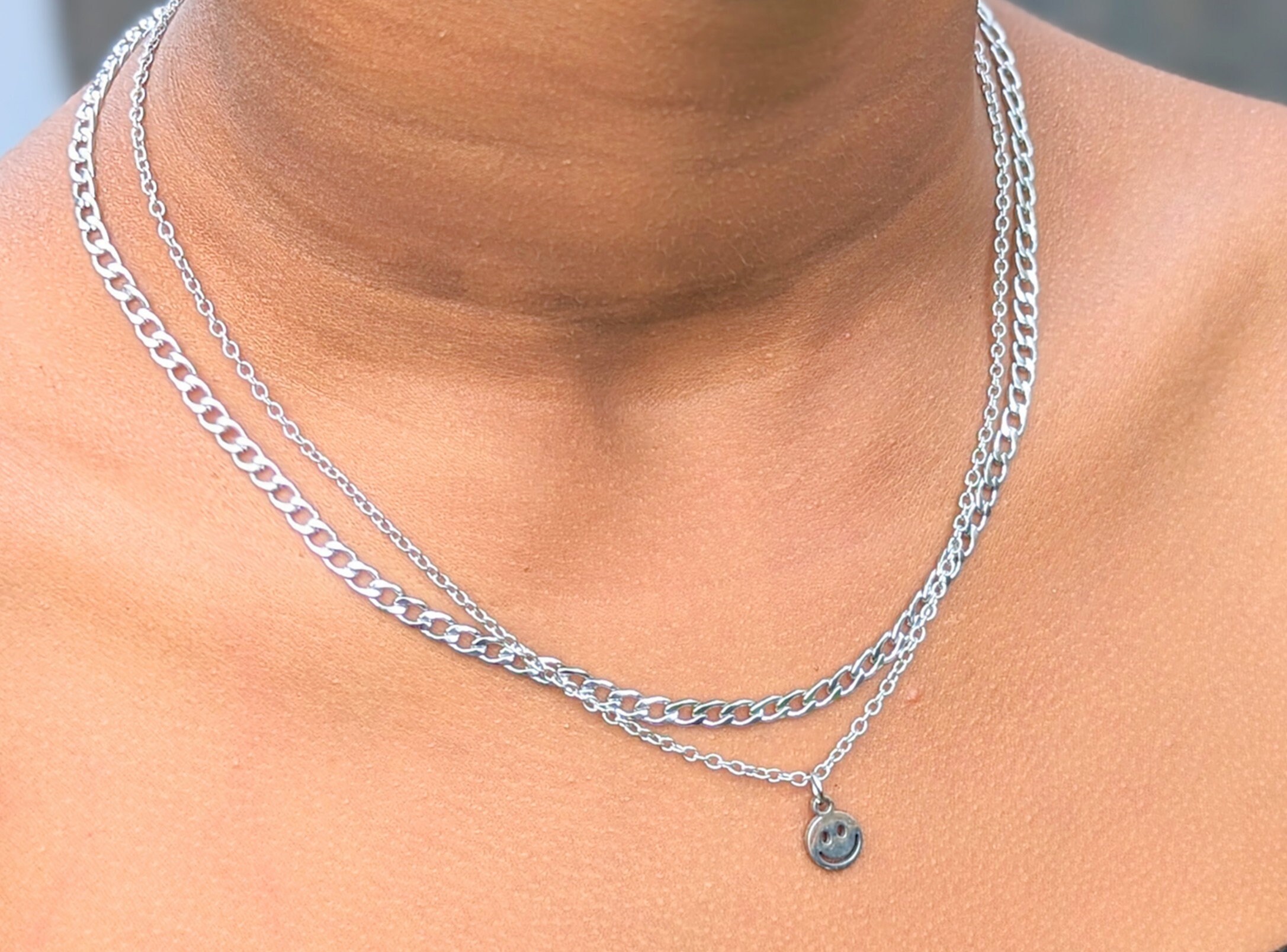 Dainty Smiley Face Necklace, Handmade Necklace, Happy Face Chain, Gold ...