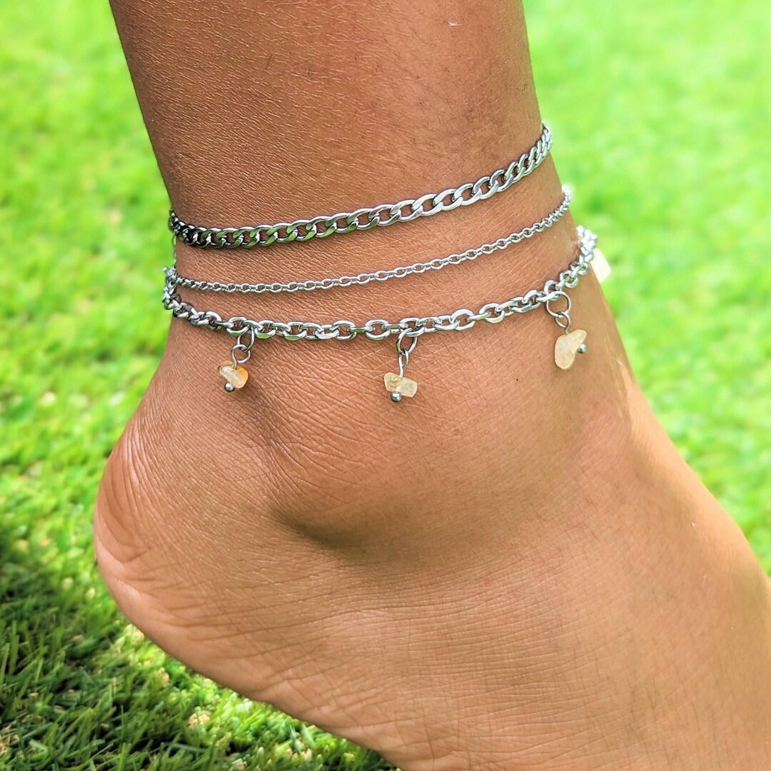Gemstone Anklet Stack, Stacked Anklet, Anklet Gold, Natural Jewelry ...