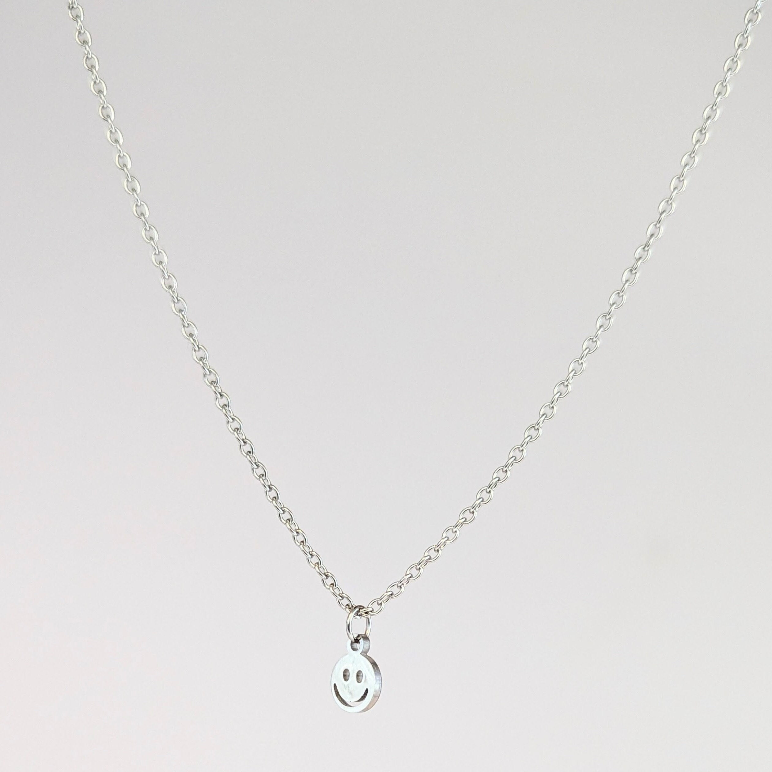 Dainty Smiley Face Necklace, Handmade Necklace, Happy Face Chain, Gold ...