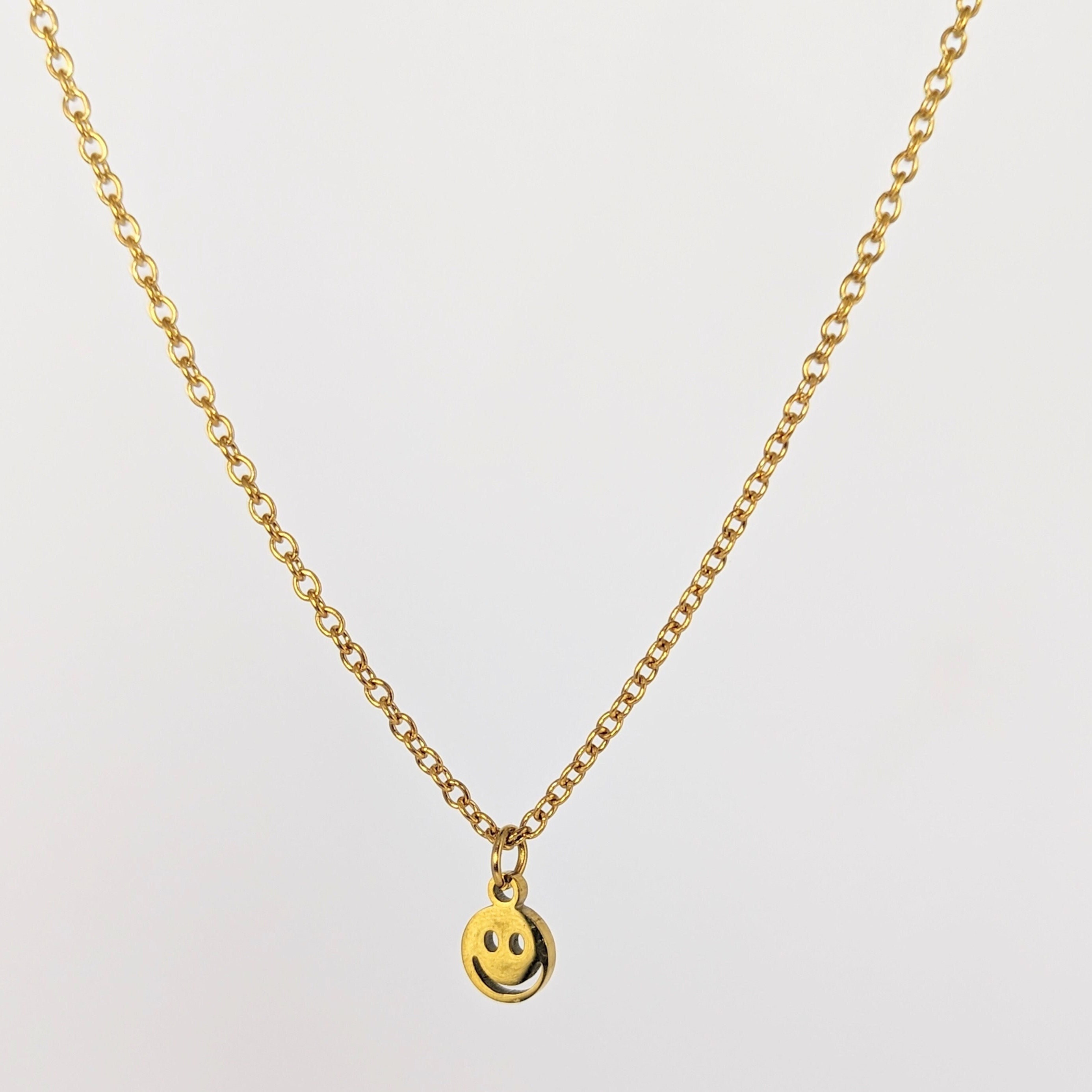 Dainty Smiley Face Necklace, Handmade Necklace, Happy Face Chain, Gold ...