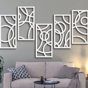 Wood Wall Art | Set of 5 Abstract Modern Line Art | Geometric Wood ...