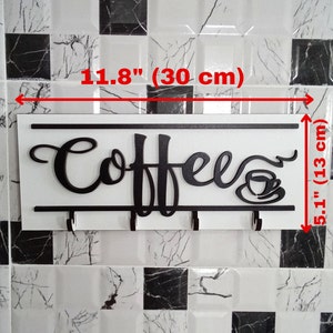 Wooden Coffee Sign With Hooks Coffee Mug Hanger Wall Hanging Cup Coffee ...