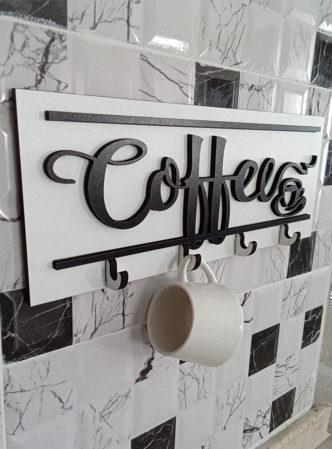 Wooden Coffee Sign With Hooks Coffee Mug Hanger Wall Hanging Cup Coffee ...