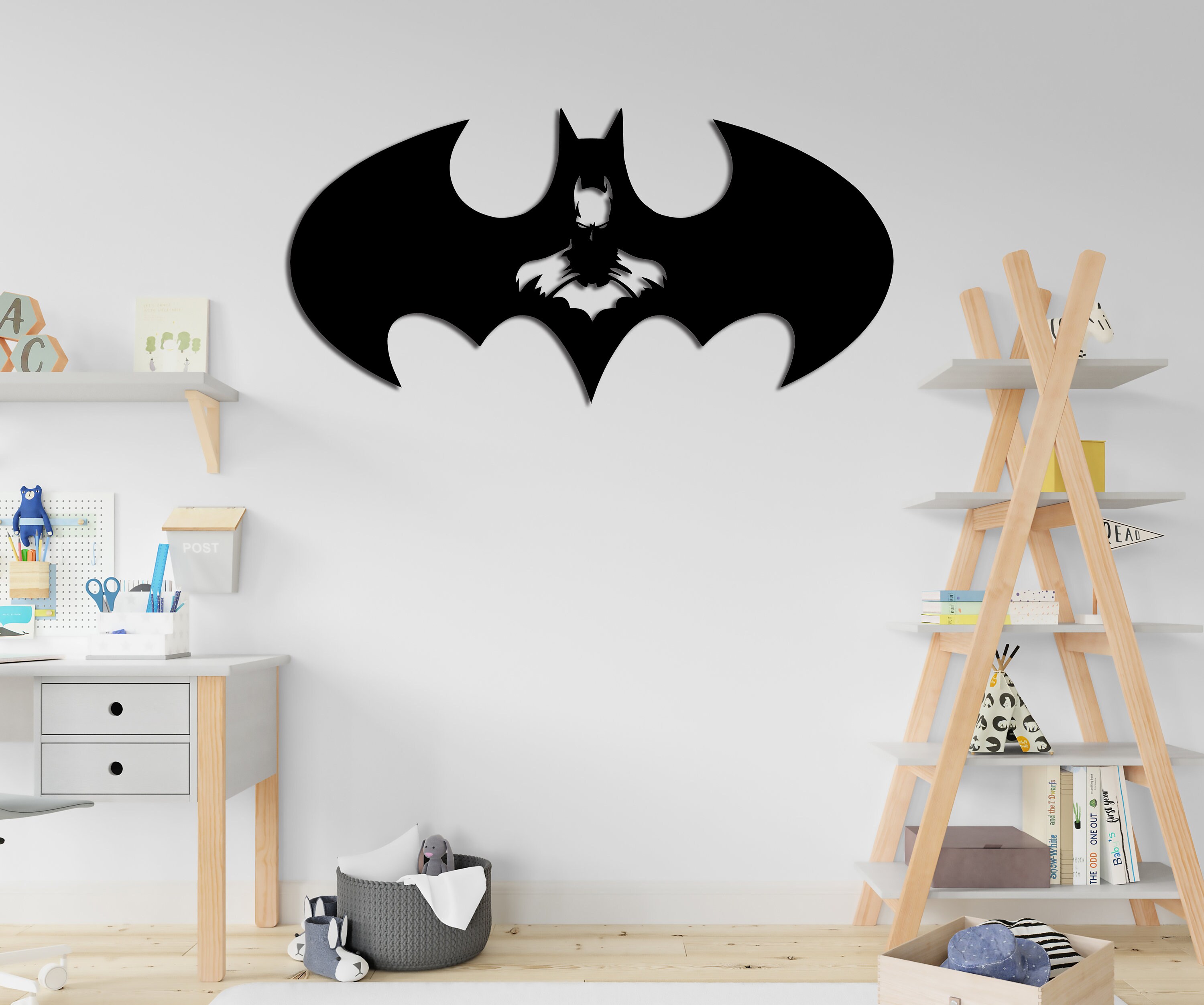 Gotham Silhouette Wall Art, Bat Super Hero Wood Wall Decor, Kids Room ...