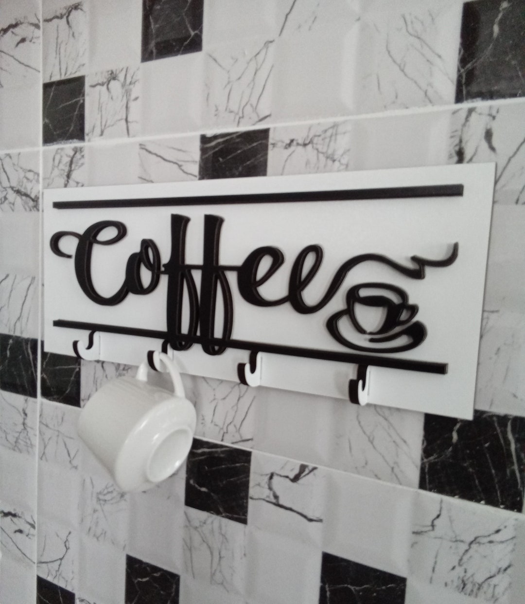 Wooden Coffee Sign With Hooks Coffee Mug Hanger Wall Hanging Cup Coffee ...