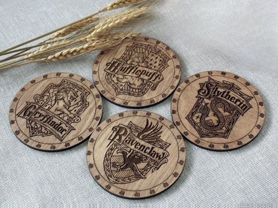 Set of 4 Hogwarts Wooden Coasters Laser Engraved HP Coasters - Etsy