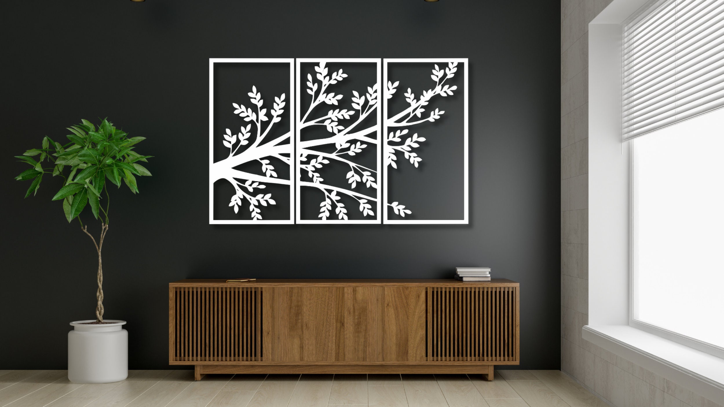 Tree Wall Decor Tropical Leaves Set of 3 Wood Wall Art - Etsy