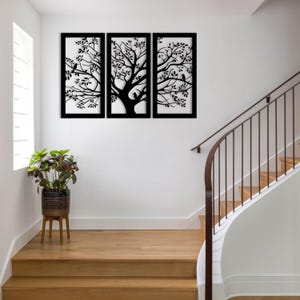 Set of 3 Tree Branches Wood Wall Art, Tree and Birds Wall Panel ...