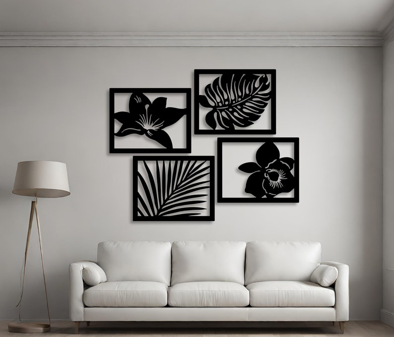 Tropical Leaves Wood Wall Art Monstera Wall Decor Set of 4 Large Set of ...