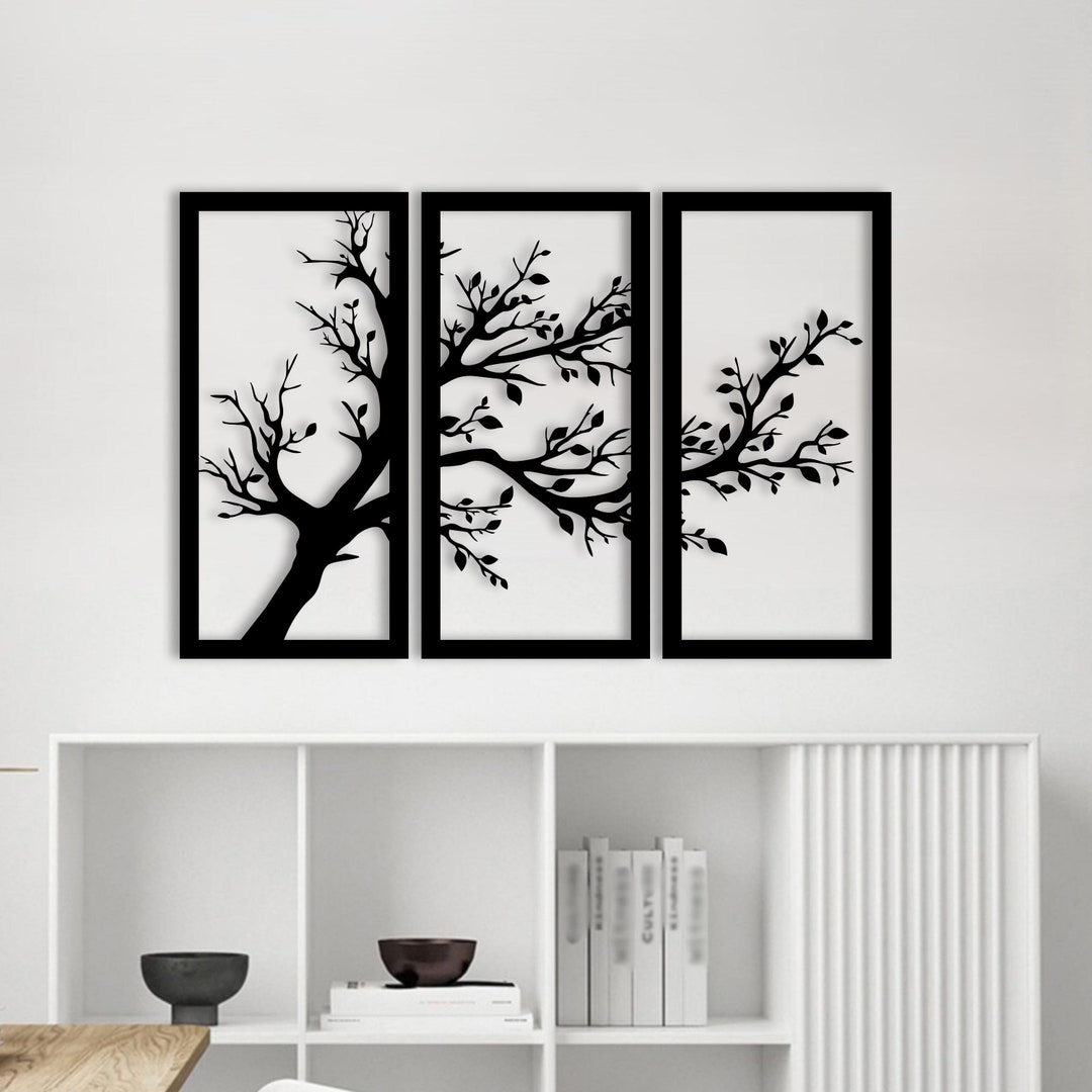 Set of 3 Tree Branches Wood Wall Art, Tree Wood Wall Panel, Farmhouse ...