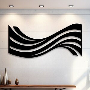 Minimalist Retro Wavy Line Wood Wall Art, Modern Wall Decor, Black ...