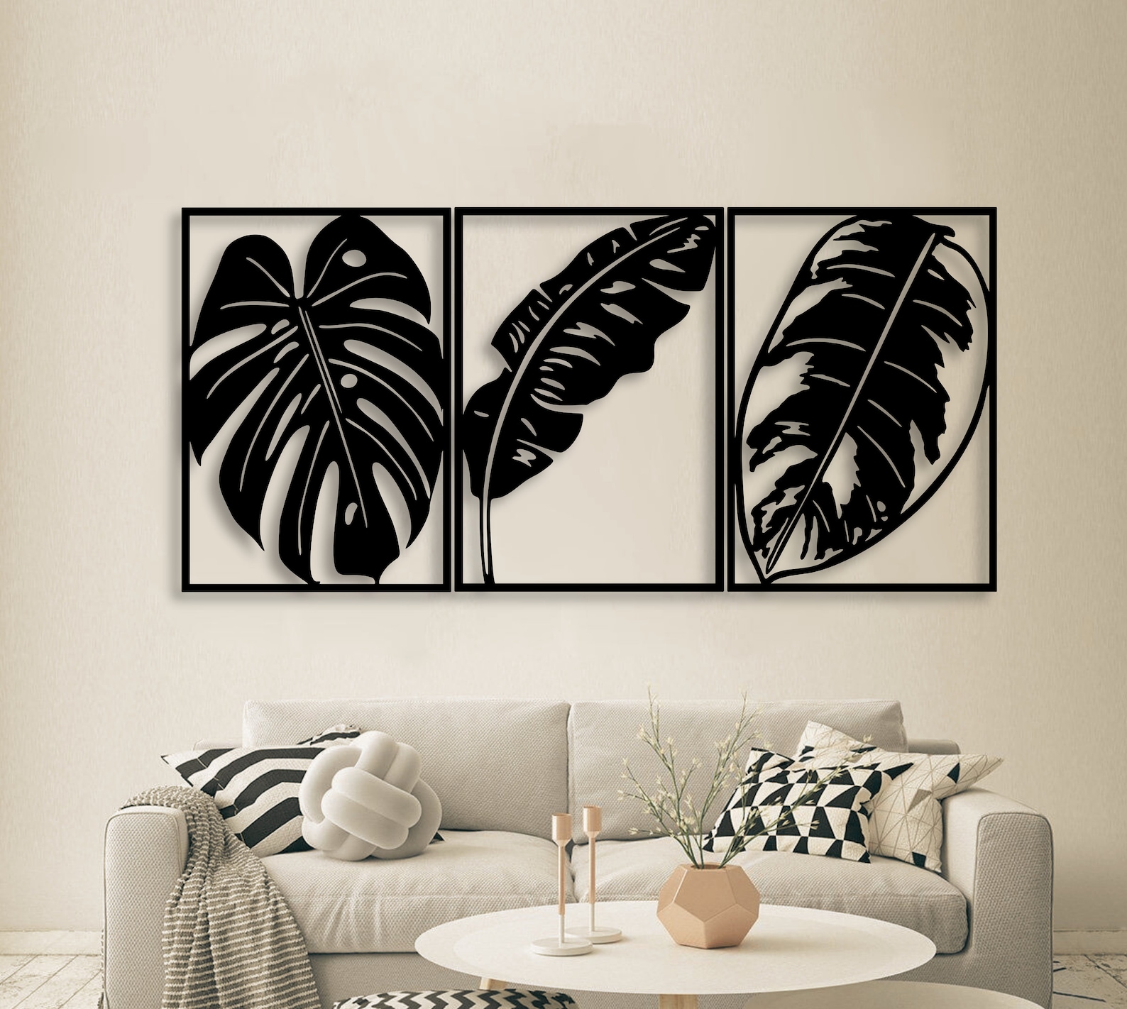 Set of 3 Monstera Wall Decor Tropical Leaves Wooden Wall Art Large Set ...