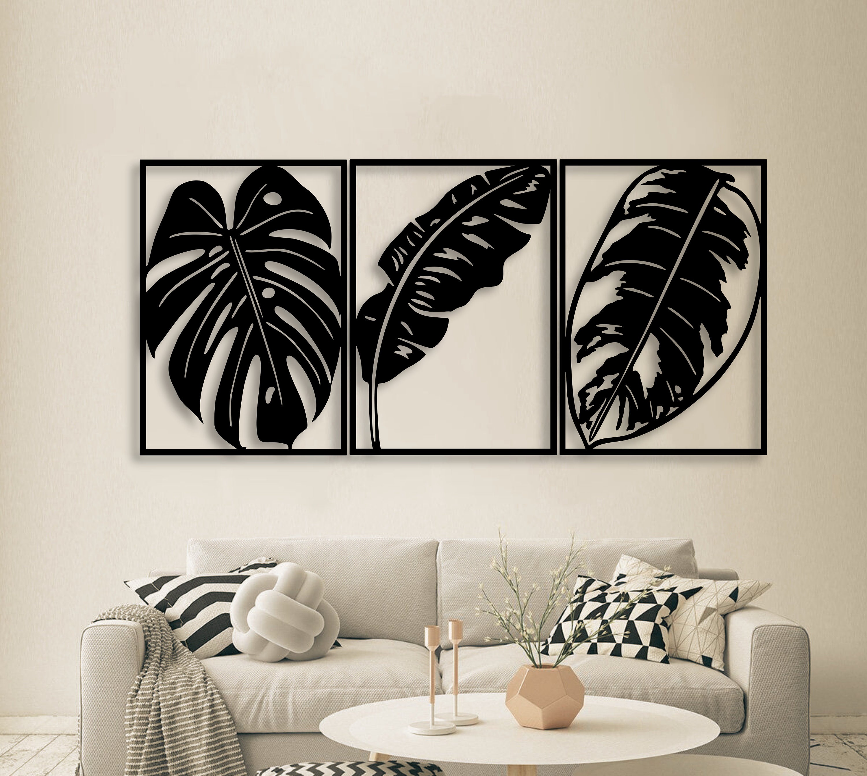Set of 3 Monstera Wall Decor Tropical Leaves Wooden Wall Art Large Set ...