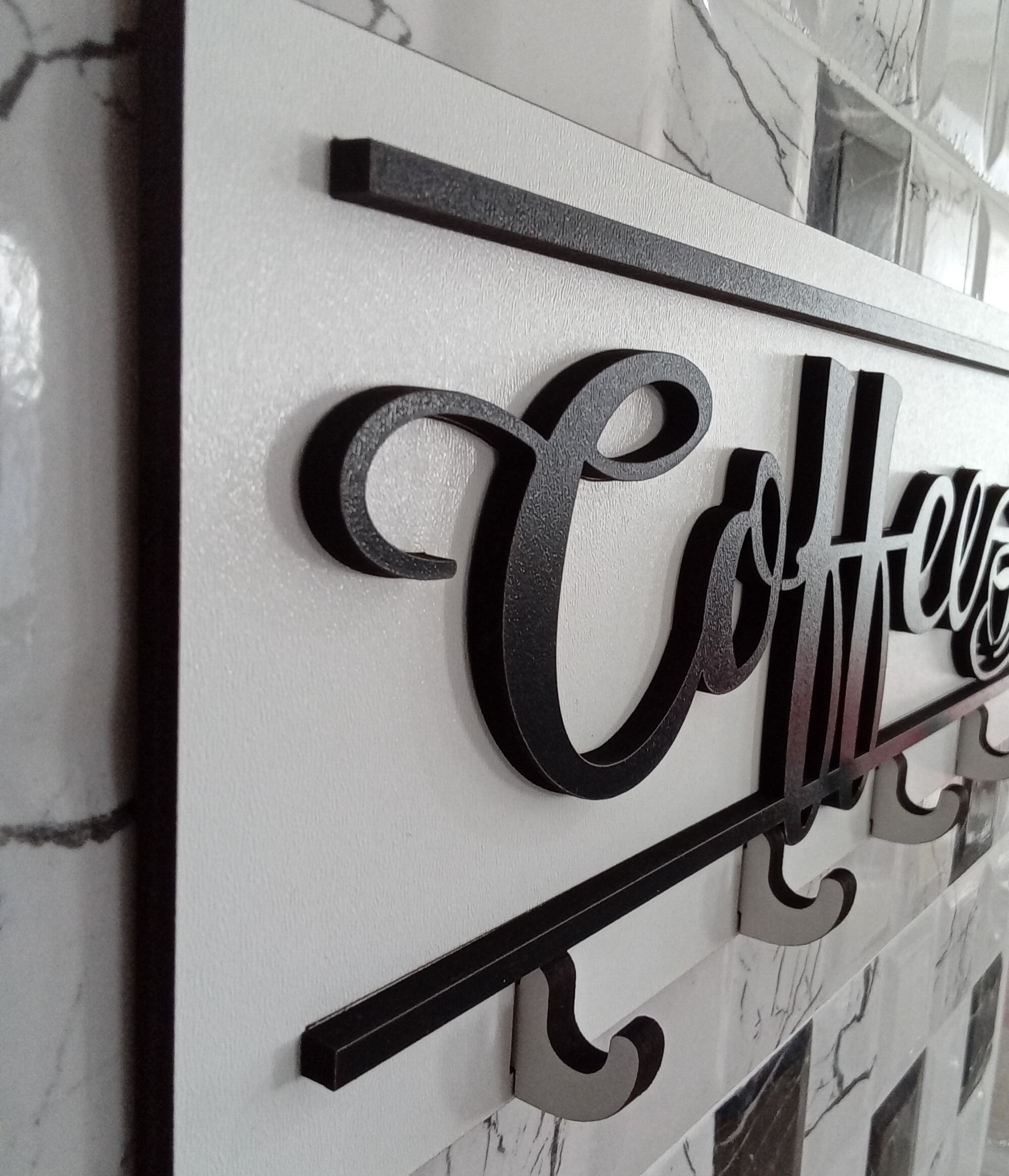 Wooden Coffee Sign With Hooks Coffee Mug Hanger Wall Hanging Cup Coffee ...