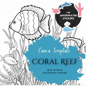 Coral Reef Coloring Book | 25-page Canva Template With Underwater Ocean ...