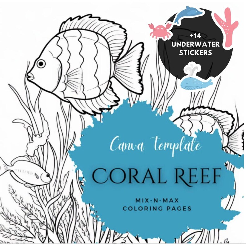Coral Reef Coloring Book | 25-page Canva Template With Underwater Ocean ...