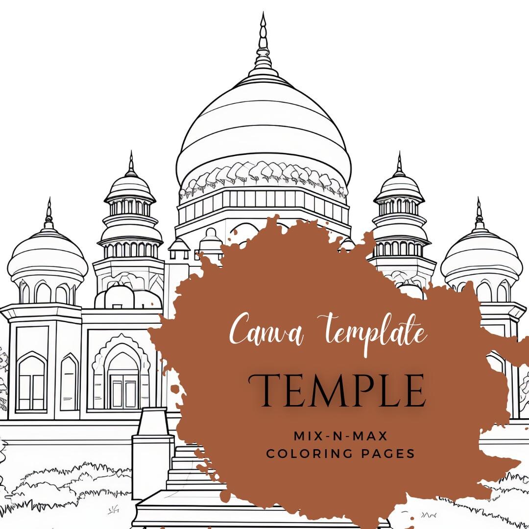 Temple Coloring Book | 25-page Canva Template With Sacred Architecture ...
