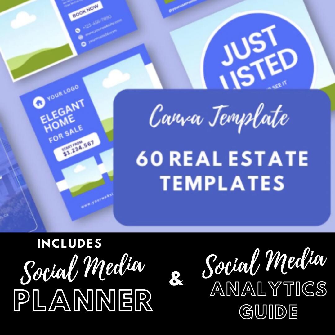 60 Real Estate Templates Canva | Marketing Graphics | Just Listed, Open ...