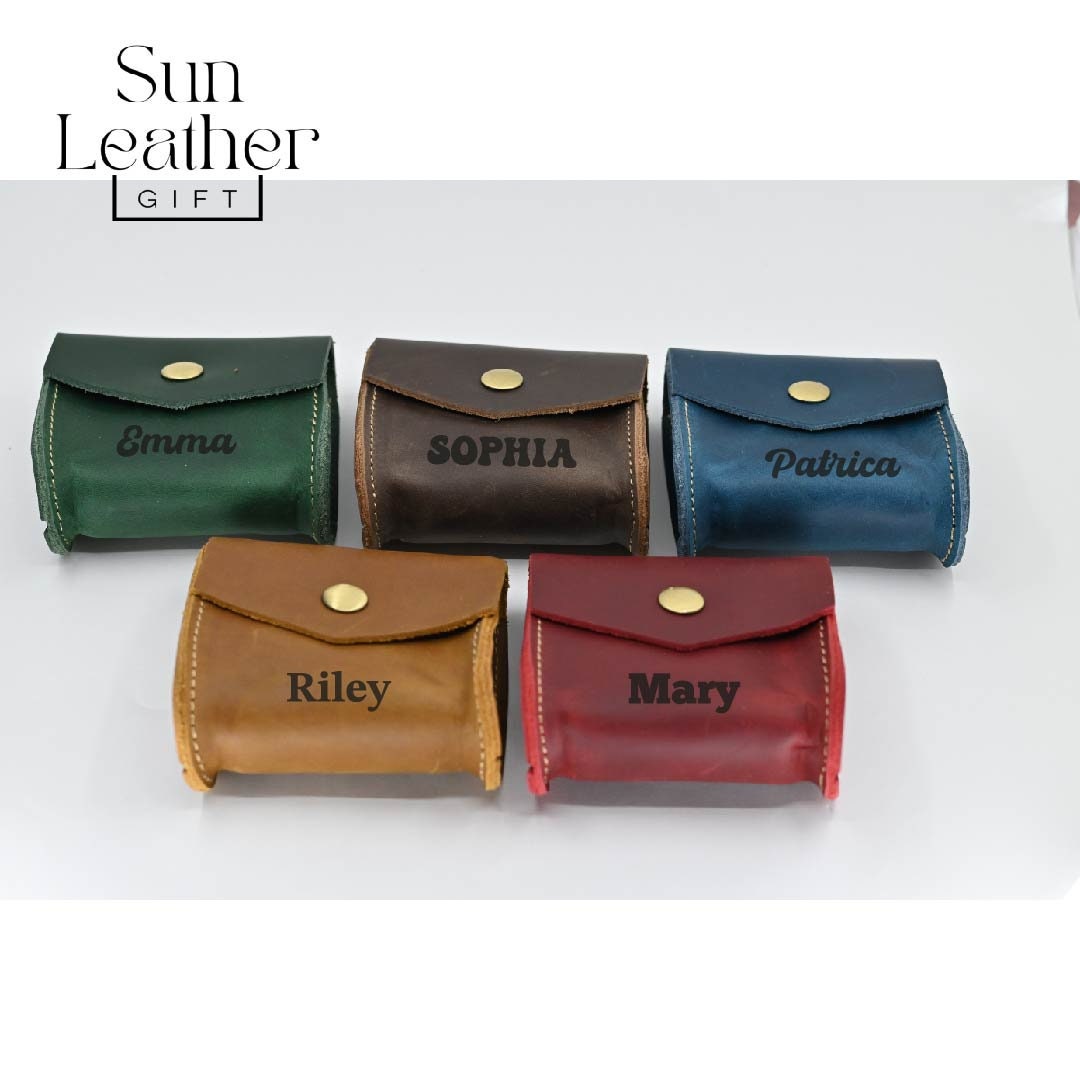 Custom Leather Small Pouch, Personalized Coin Leather Purse, Engraved ...