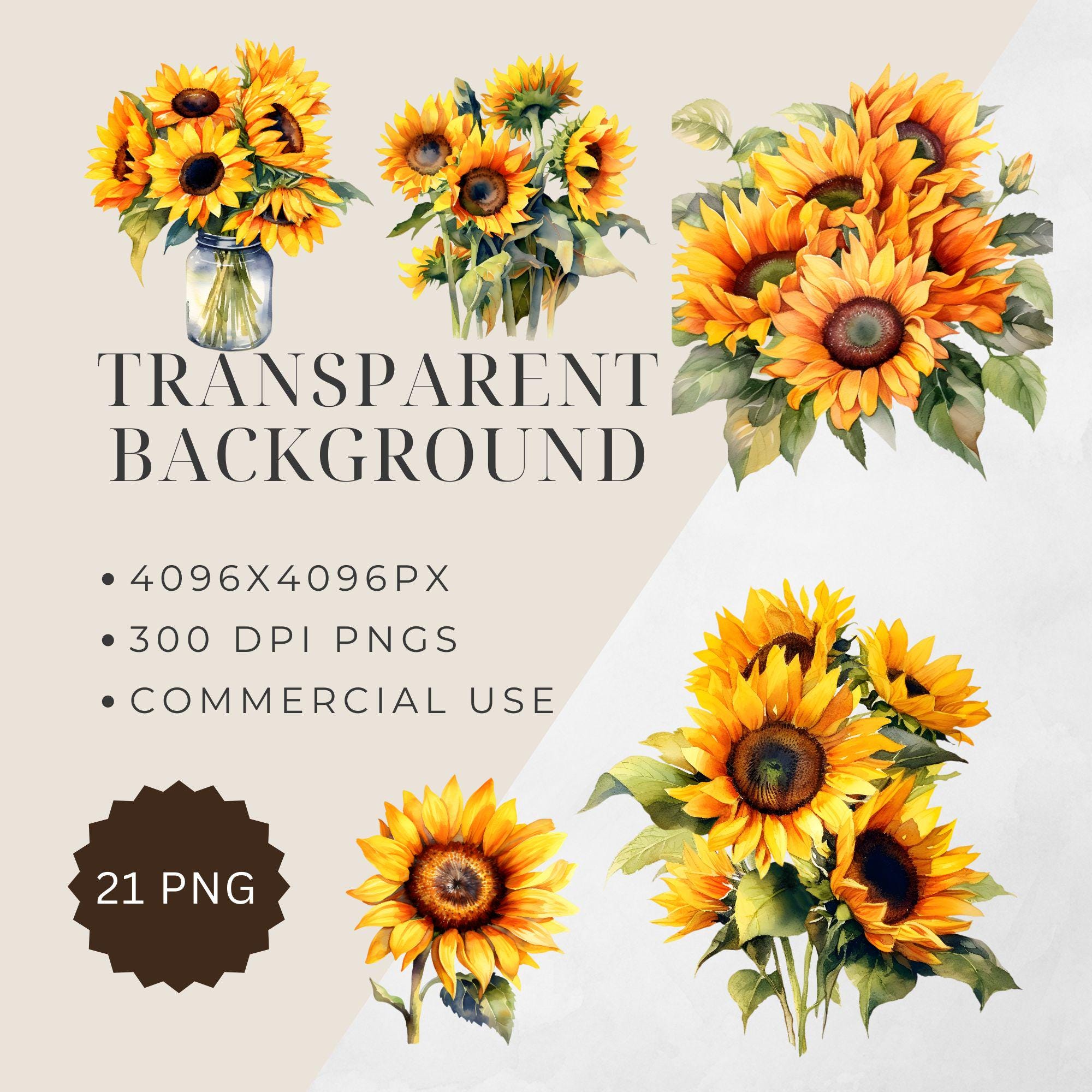 Watercolor Sunflower Clipart Bundle: Floral PNG Designs (digital ...