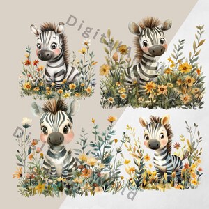 Safari Baby Animals Clipart Bundle, Watercolor Floral Animal Pngs for ...