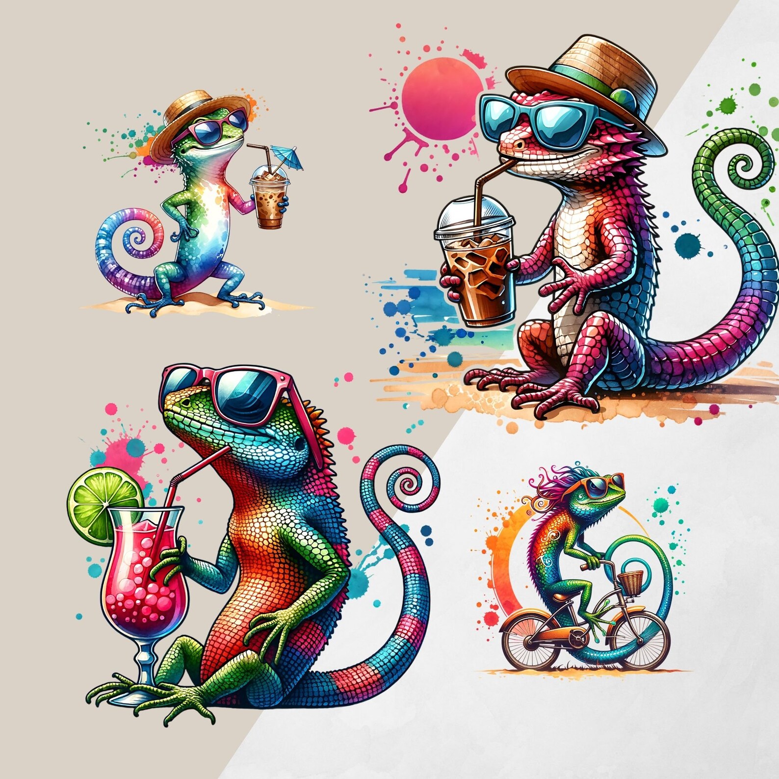 Lizard Clipart Bundle: Watercolor PNG Designs (digital Download) - Etsy