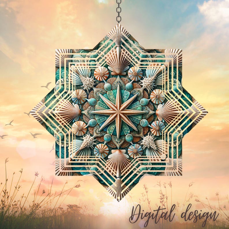 Seashell Mandala Wind Spinner Design: Coastal Wall Art (digital ...