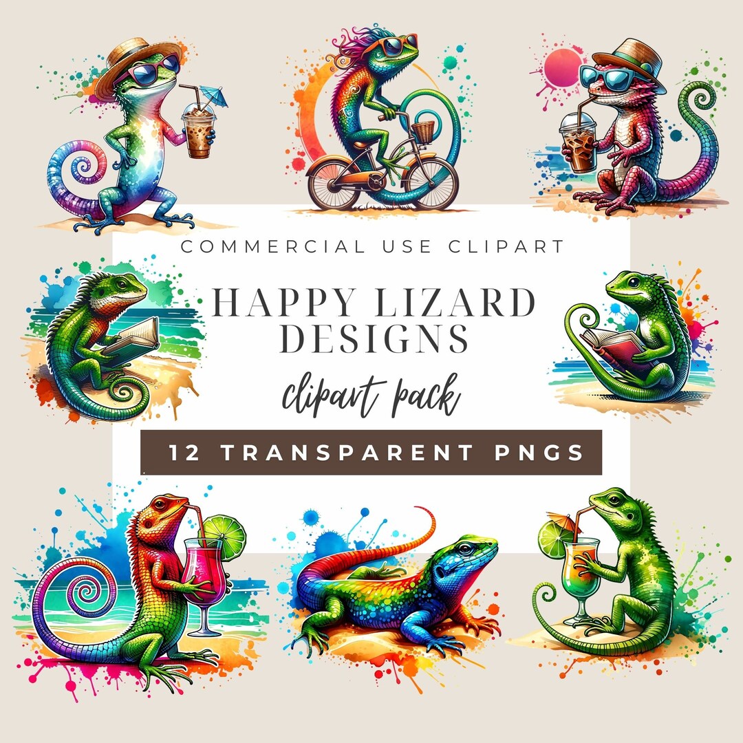 12 Lizard Designs, Digital Clipart Bundle, 12 High Quality Pngs ...