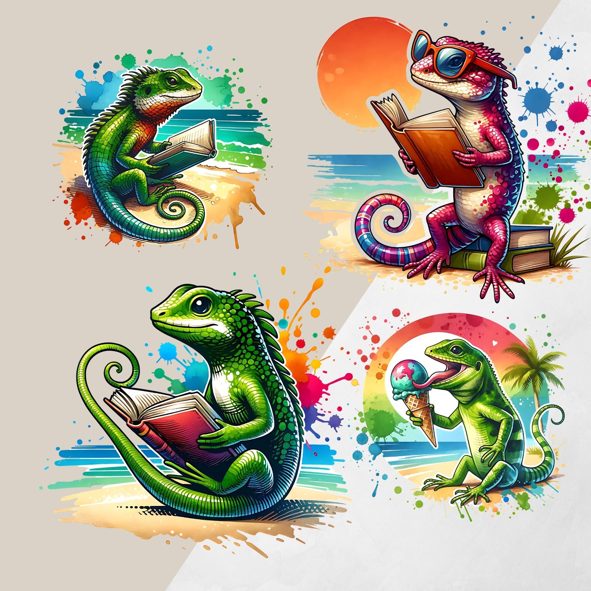 Lizard Clipart Bundle: Watercolor PNG Designs (digital Download) - Etsy
