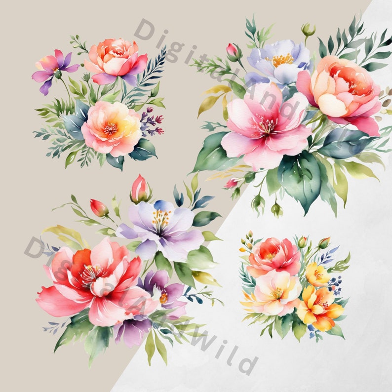 Flowers Arrangement Clipart Bundle, Flower Bouquet Clipart, Floral ...