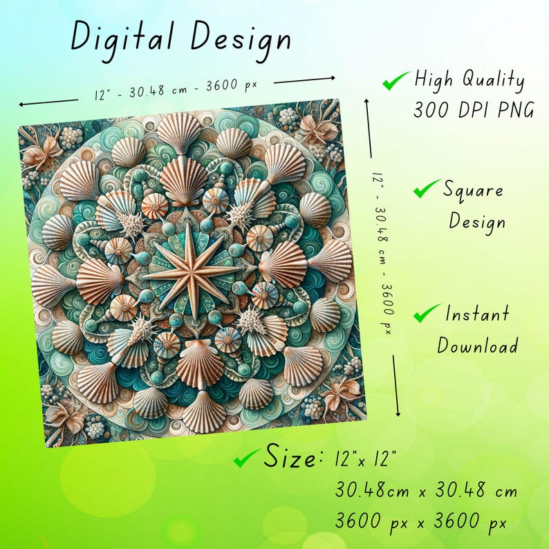 Seashell Mandala Wind Spinner Design: Coastal Wall Art (digital ...