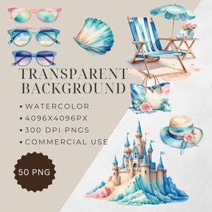 Summer Beach Watercolor Clipart Bundle | Vacation Clip Art | Boho ...