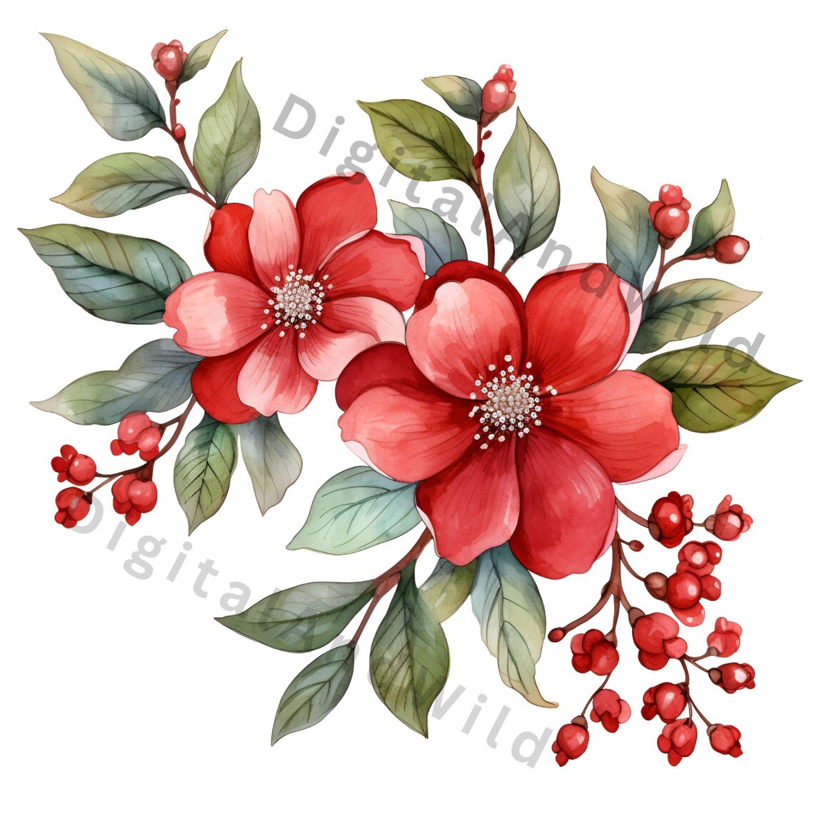 Watercolor Flower Clipart Bundle: Floral PNG Images (digital Download ...
